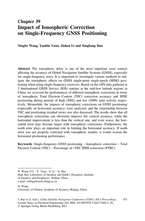 Pdf Impact Of Ionospheric Correction On Single Frequency Gnss Positioning