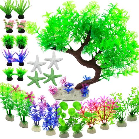 25 Pcs Green Fish Tank Tree Artificial Aquatic Plants Plastic Fish Tank