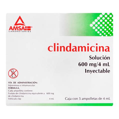 Clindamicina De 600 Mg 4 Ml Caja Con 5 Ampolletas De 4 Ml Solución