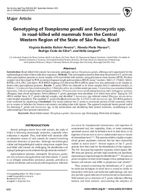 Pdf Genotyping Of Toxoplasma Gondii And Sarcocystis Spp In Road Killed Wild Mammals From The