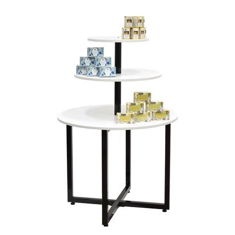 Round 3 Tier White Laminate Retail Display Table Sleek And Secure