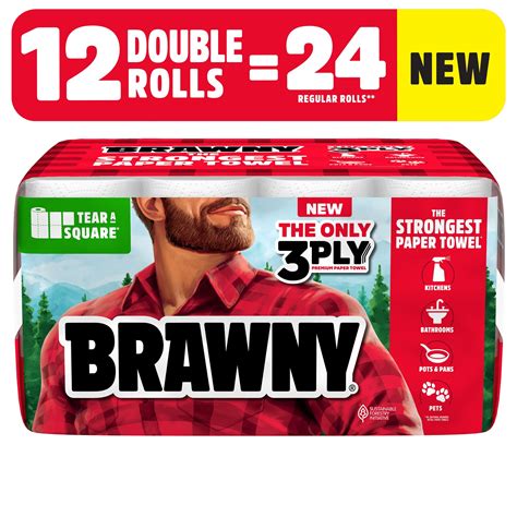 Brawny Tear A Square 3 Ply Paper Towels 12 Double Rolls