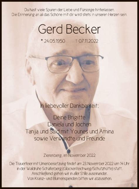 Traueranzeigen Von Gerd Becker Trauer Hna De