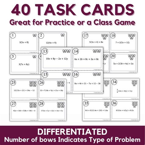 6th Grade Math Simplifying Algebraic Expressions Without Negatives Task