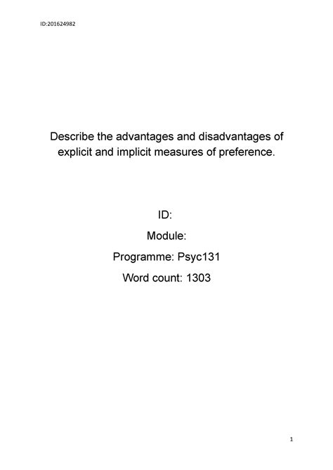 Advantages And Disadvantages Of Explicit And Implicit Measures Due Dec Describe The