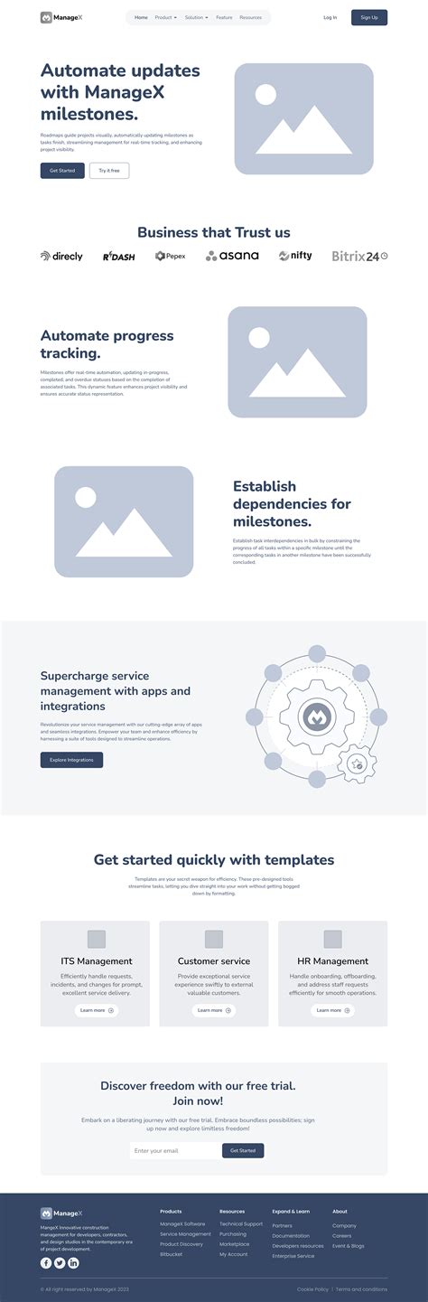 managex service management landing page ui design behance