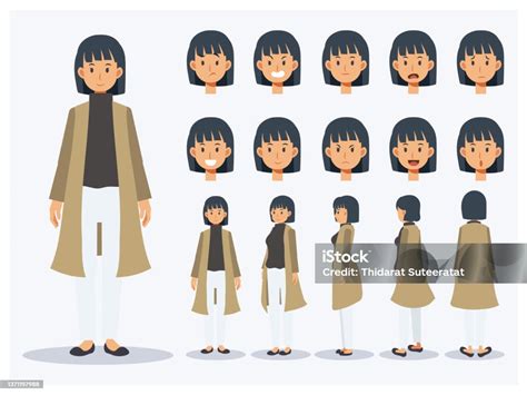 Set Flat Vector Character Wanita Mengenakan Pakaian Kasual Dengan