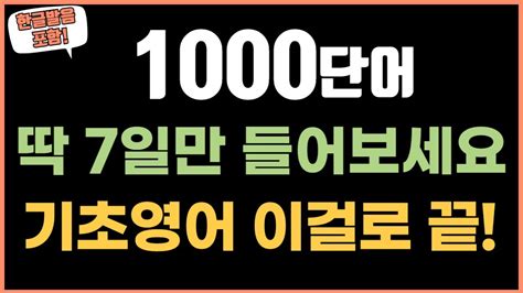 기초영어 이걸로 끝내세요 필수영단어 1000 통합 왕초보를 위한 기초영어 1000단어 듣다보면 외워집니다 틀어놓고 주무세요 영어듣기 영어회화 Youtube