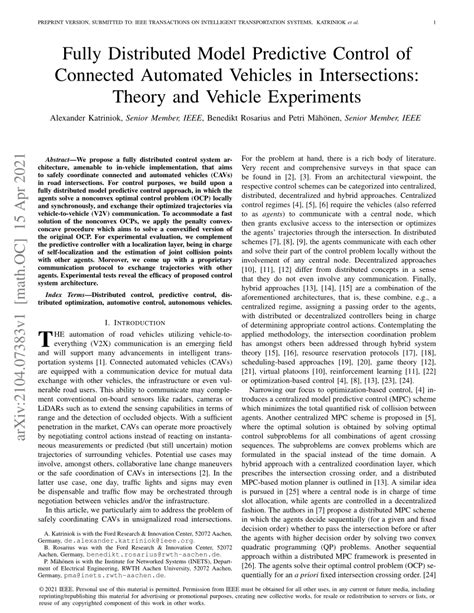 Pdf Fully Distributed Model Predictive Control Of Connected Automated