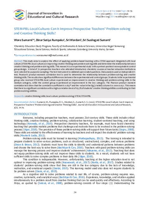 Pdf Stem Pbl Local Culture Can It Improve Prospective Teachers Problem Solving And Creative