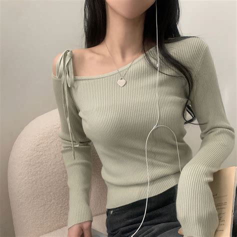 슈가파우더 주말특가🤍봄여신 발레리나 원숄더 리본 오프숄더 골지니트 6color