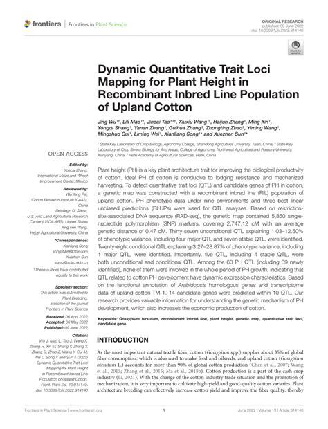 Pdf Dynamic Quantitative Trait Loci Mapping For Plant Height In Recombinant Inbred Line