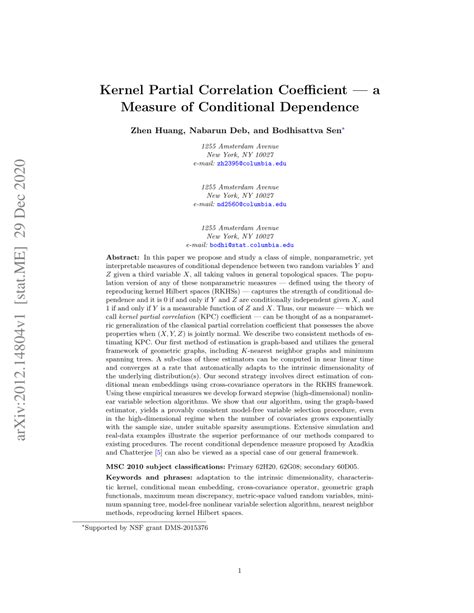 Pdf Kernel Partial Correlation Coefficient A Measure Of Conditional Dependence