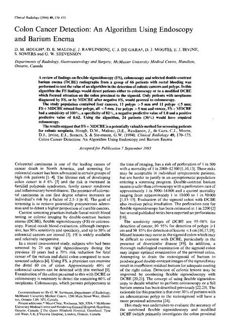 pdf colon cancer detection an algorithm using endoscopy and barium