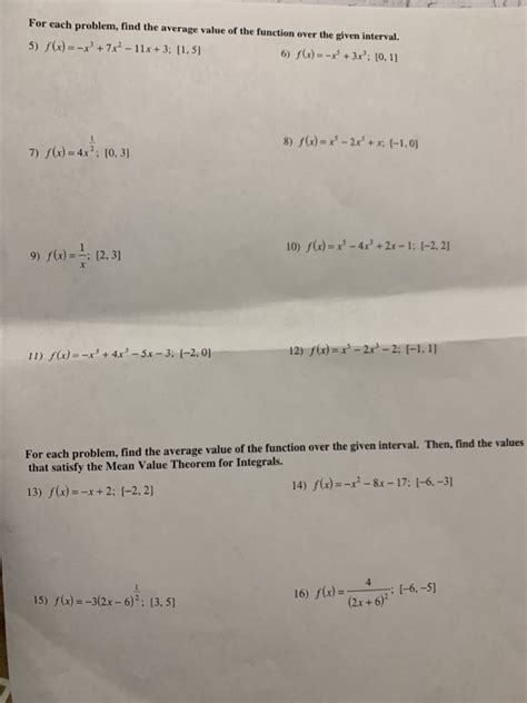 Solved For Each Problem Find The Average Value Of The Chegg Com