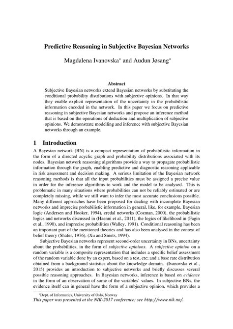 Pdf Predictive Reasoning In Subjective Bayesian Networks