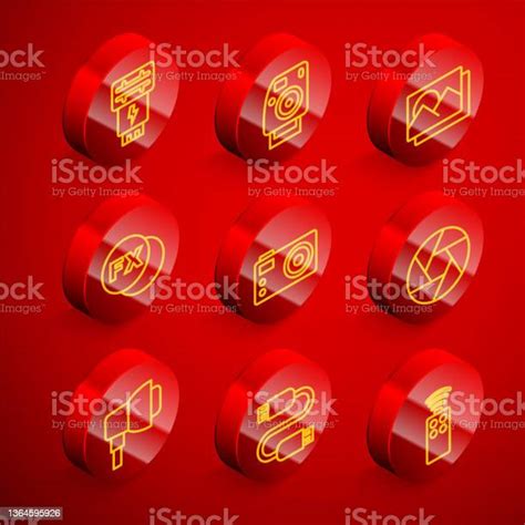 세트 라인 사진 카메라 플래시 프레임 Fx 카메라 셔터 소프트 박스 라이트 및 Usb 케이블 코드 아이콘 벡터 3차원 형태에 대한 스톡 벡터 아트 및 기타 이미지 Istock