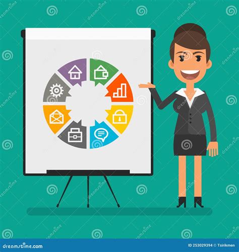 Business Woman Points Flip Chart With Image Business Icons Stock Vector