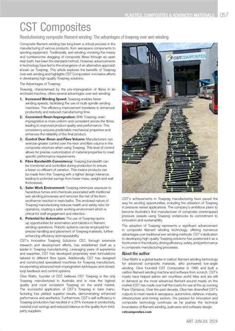Cst Composites Cst In Amt Magazine Towpreg Article