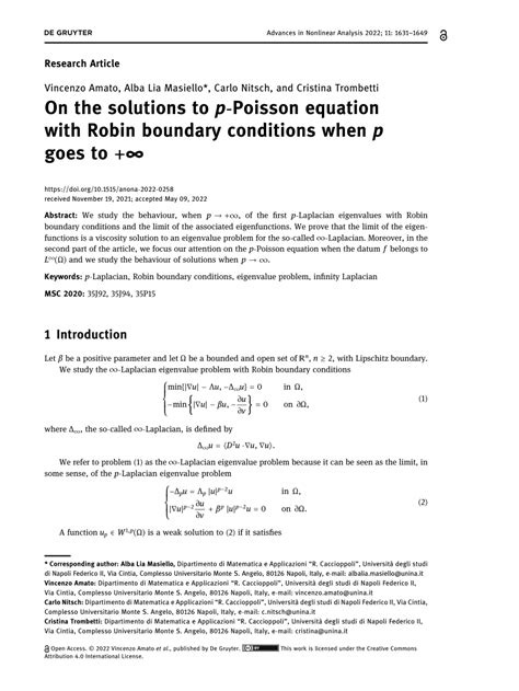 Pdf On The Solutions To P Poisson Equation With Robin Boundary