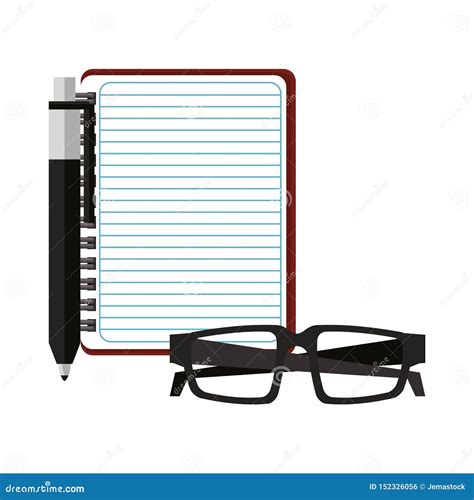 Blank Notepad With Pen And Glasses Stock Vector Illustration Of Blank