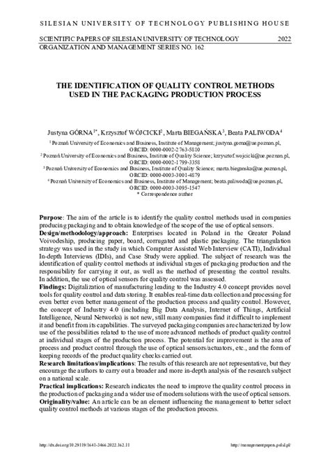 Pdf The Identification Of Quality Control Methods Used In The