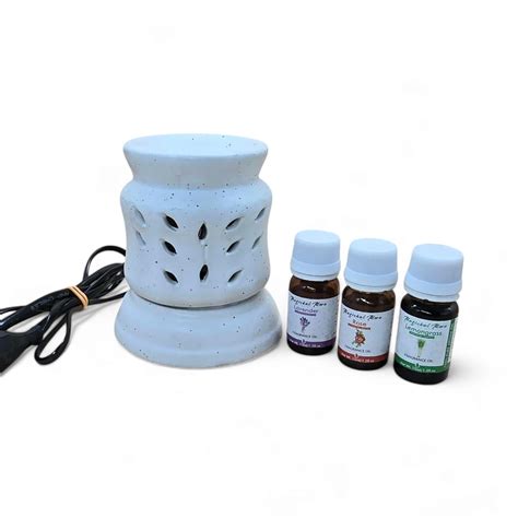 Ceramic Electric Cylindrical Shaped Ceramic Electric Aroma Burner Diffuser Set 8 X 115 Cm White