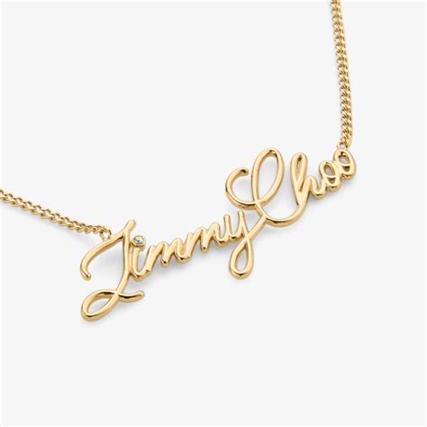 Logo Script Necklace Gold Finish Script Necklace Jimmy Choo