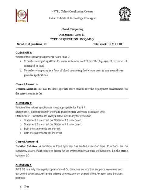Nptel Cc Assignment11 Pdf Cloud Computing Amazon Web Services