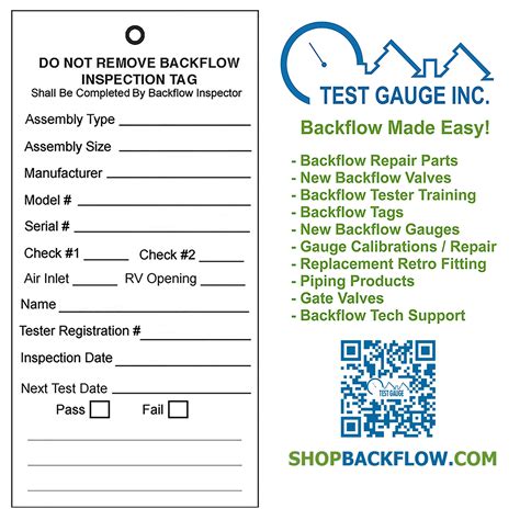 Backflow Device Tags Test Gauge Backflow Device Tags Test Gauge
