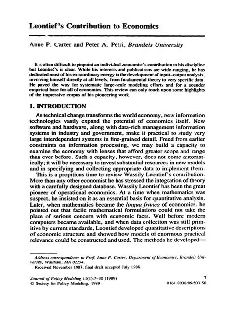 Contribuciones De Leontief A La Economía Pdf Inputoutput Model