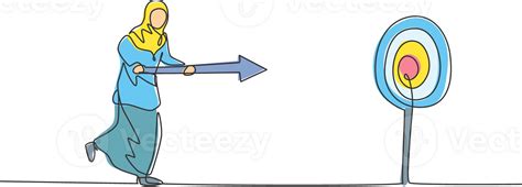 Single One Line Drawing Young Arabian Businesswoman Running To Hit