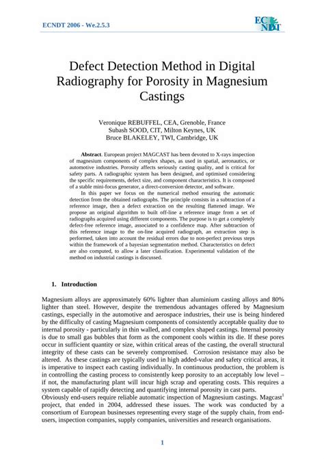 Pdf Defect Detection Method In Digital Radiography For Detection