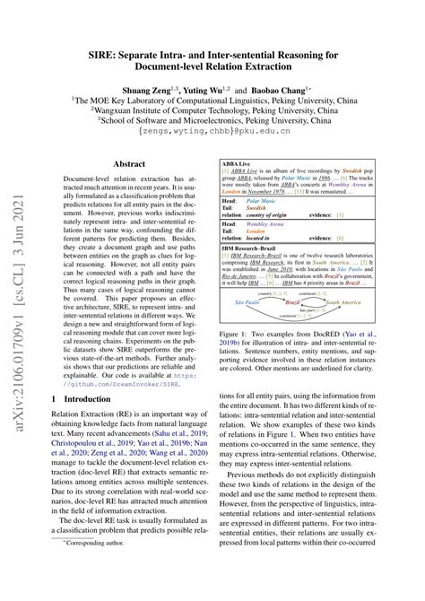 Pdf Sire Separate Intra And Inter Sentential Reasoning For Document Level Relation Extraction