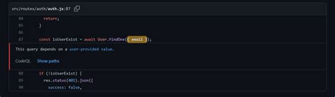 Fix Code Scanning Alert Database Query Built From User Controlled Sources Issue