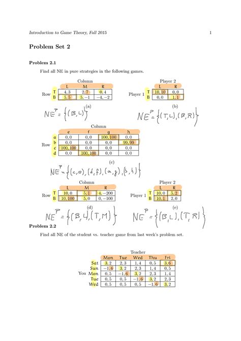 Game Theory Exercise Introduction To Game Theory Fall Problem Set Problem Find