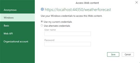 Mvc How To Consume Web Api With Authentication In Excel 2010 Stack Overflow