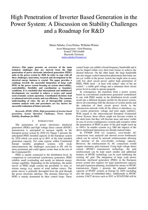 Pdf High Penetration Of Inverter Based Generation In The Power System A Discussion On