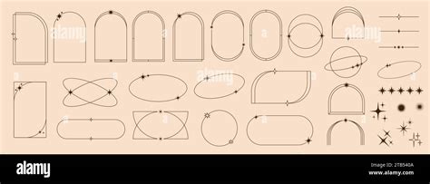 Minimal Line Frames And Borders With Star Twinkles Sparkles And Arch Shapes Outline Vector