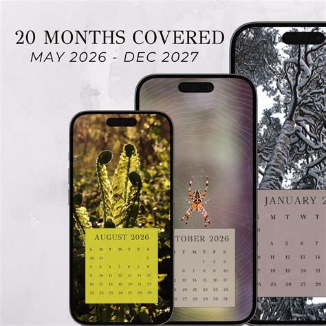 Buy 2026 2027 Phone Calendar Wallpaper Set Monthly Lock Screen