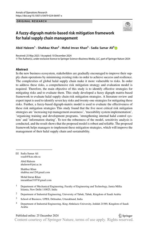 a fuzzy digraph matrix based risk mitigation framework for halal supply