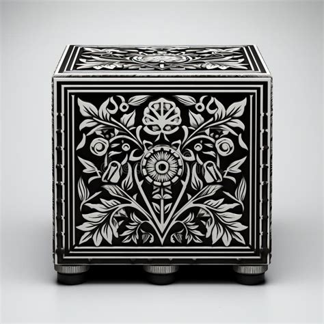 Floral Design Decorative Box Stencil In Realistic Black And White Style