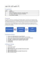 Lab I C LCD Pdf Lab LCD With I C Equipment QTY ITEM PIC F Picket