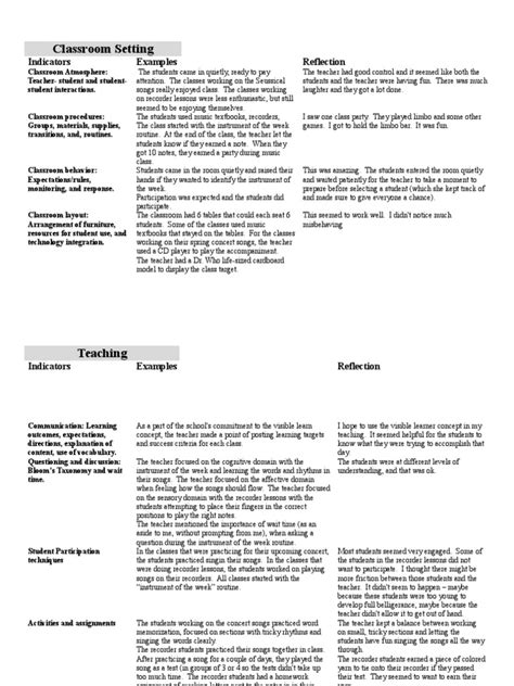 Observation Matrix Pdf Educational Assessment Recorder Musical