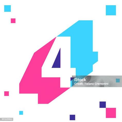 흰색 배경 3d 일러스트 레이 션 그래픽 및 타이포그래피 디자인 4에 여러 가지 빛깔의 숫자와 기호 세트 4에 대한 스톡 벡터