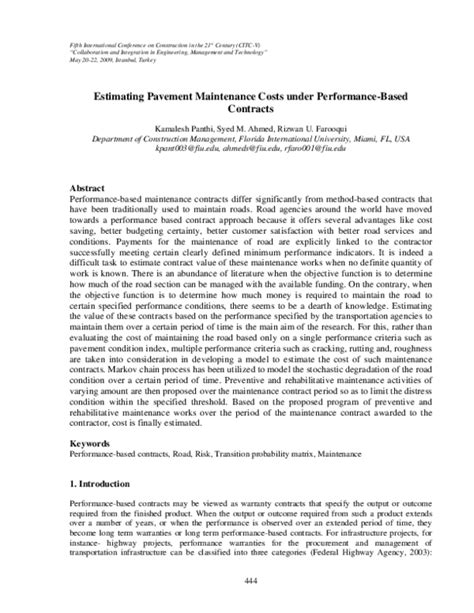 Pdf Estimating Pavement Maintenance Costs Under Performance Based