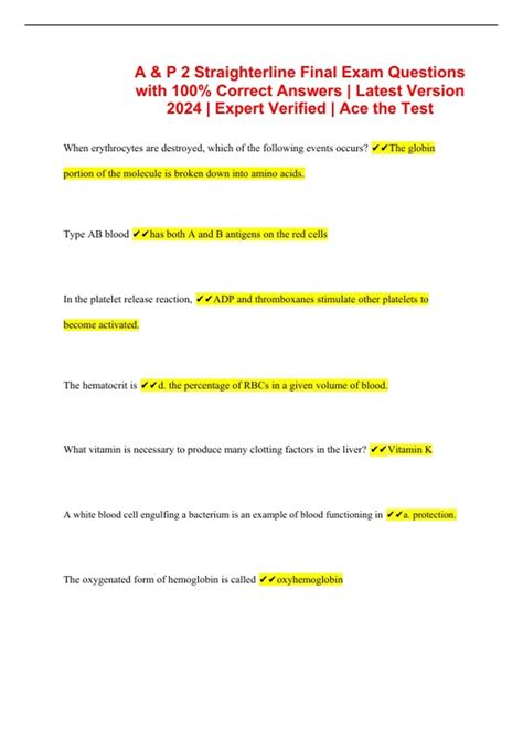 A And P 2 Straighterline Final Exam Questions With 100 Correct Answers Latest Version 2024