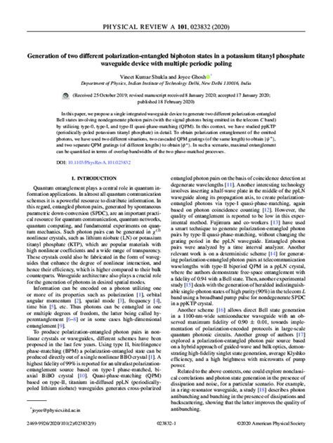 Pdf Generation Of Two Different Polarization Entangled Biphoton States In A Potassium Titanyl