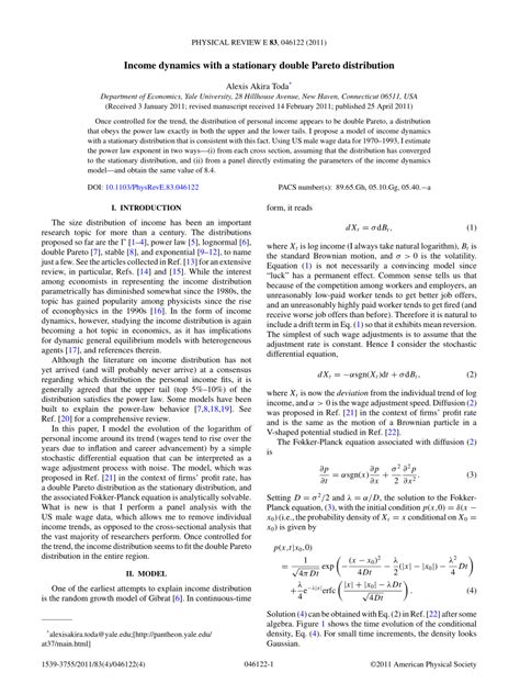 Pdf Income Dynamics With A Stationary Double Pareto Distribution