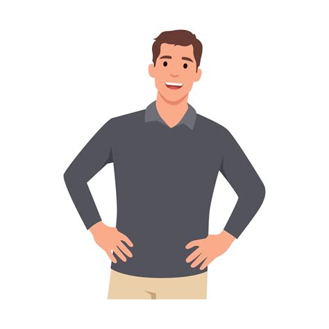 Young Self Confident Guy A Man Stands In A Heroic Pose Cartoon